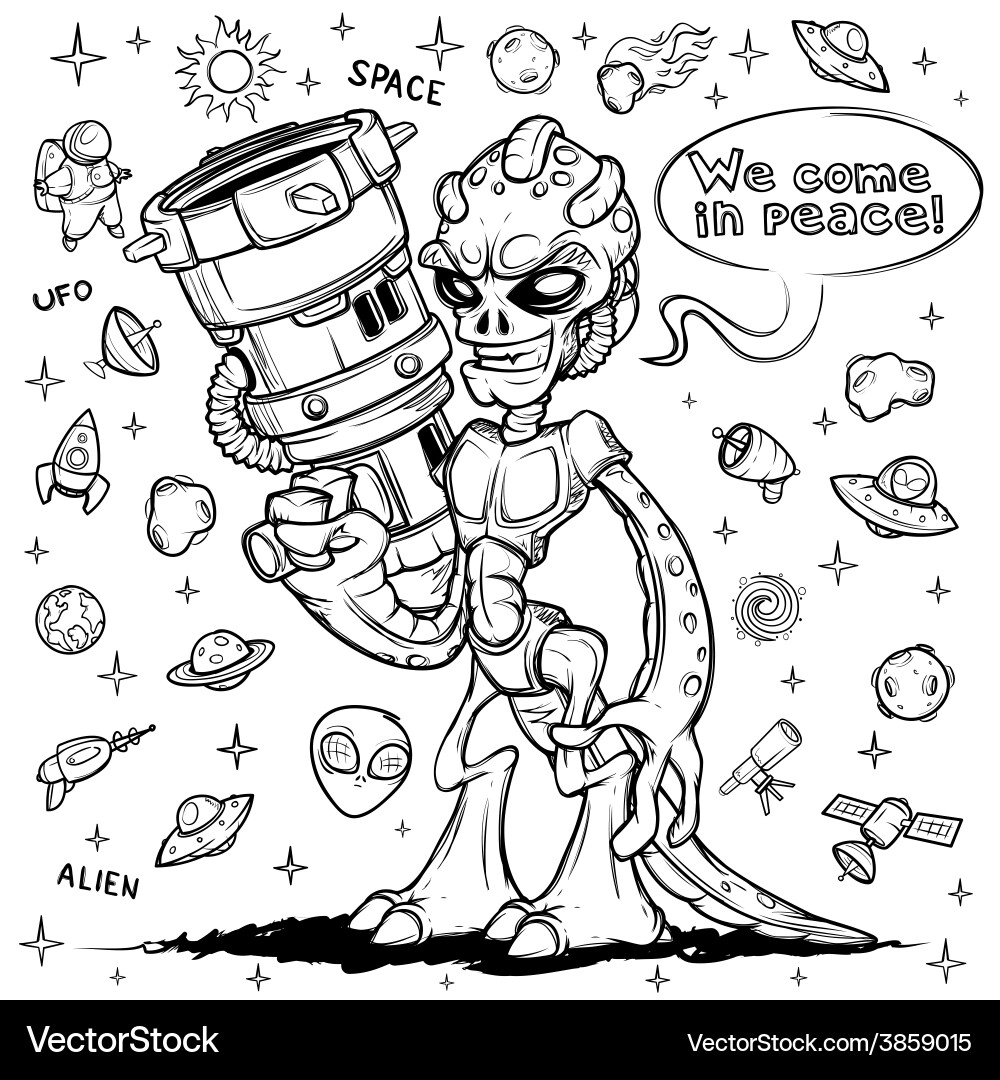 Alien space invader with arms of hand drawing Vector Image