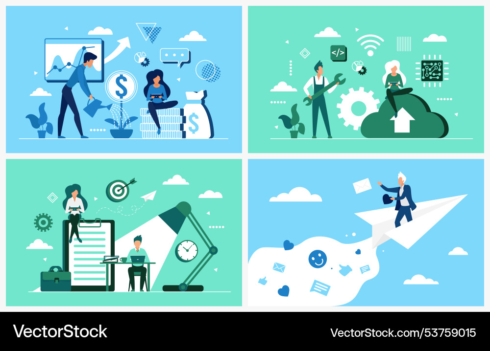 Busy business people work on future plan Vector Image