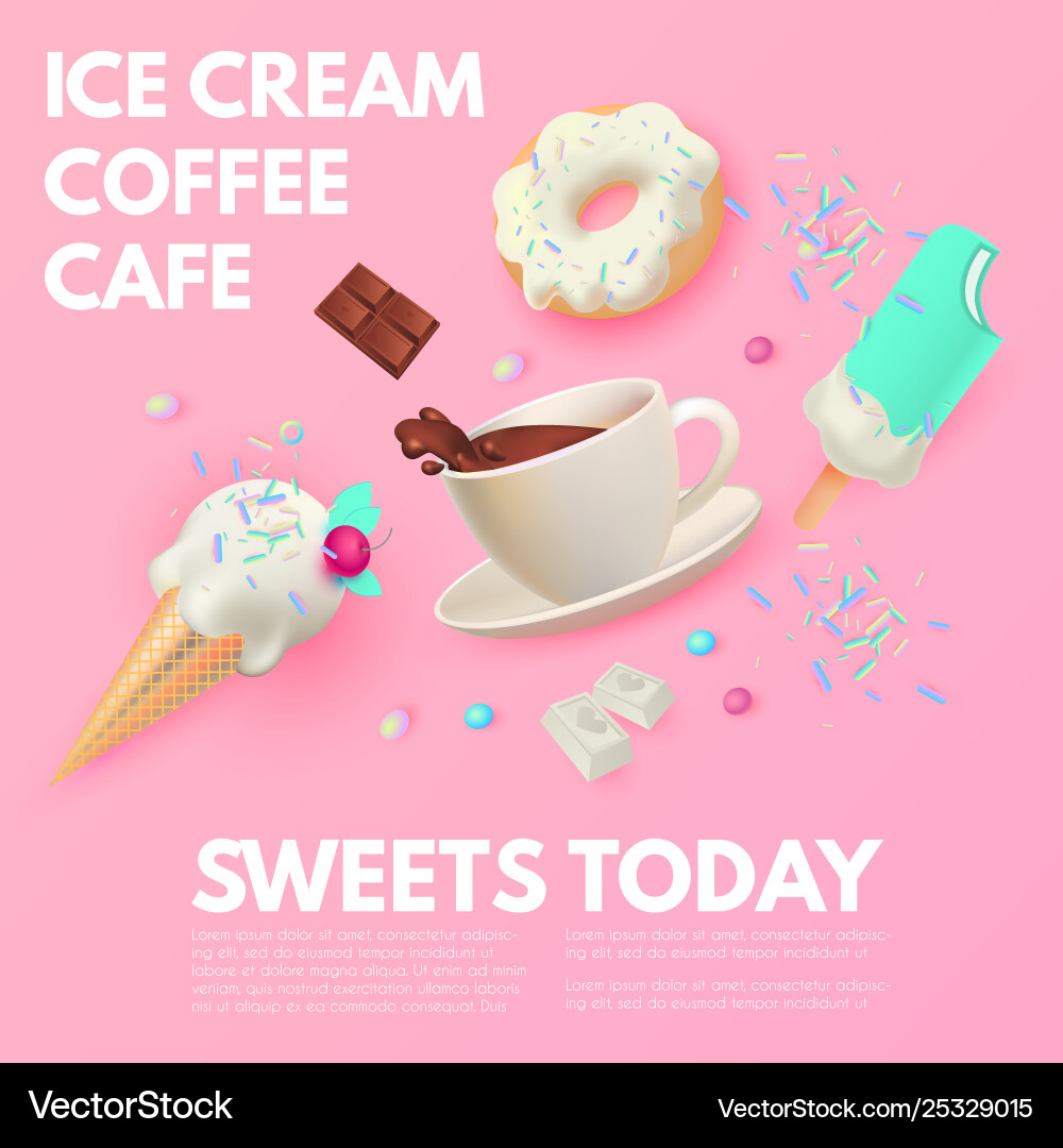 Cafe ad design template coffee sweets and ice Vector Image