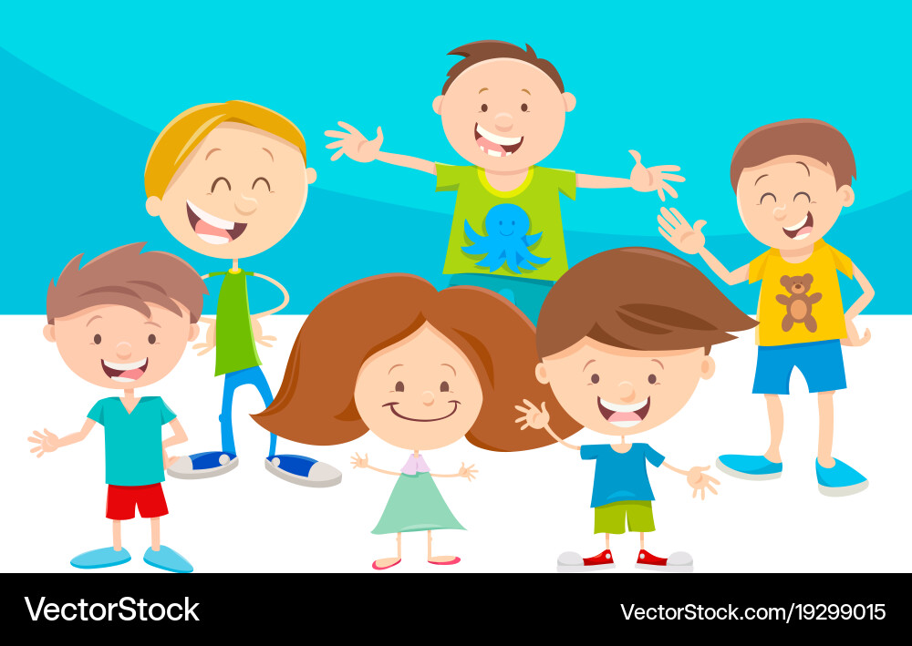 Cartoon funny children characters group Royalty Free Vector