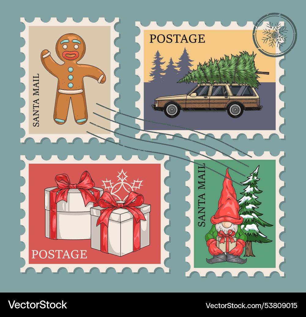 Christmas Postage Stamp Set Royalty Free Vector Image