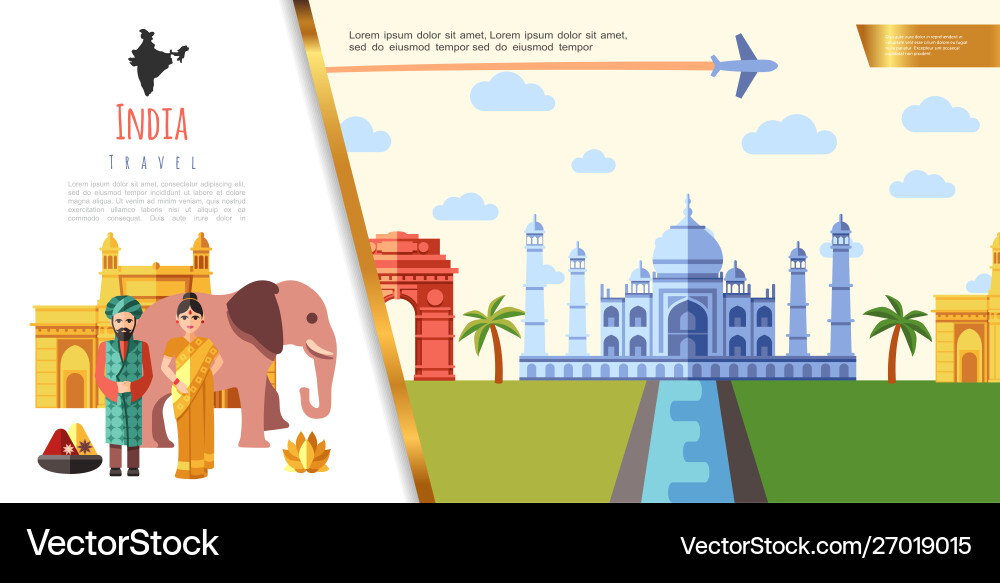 Flat india travel concept Royalty Free Vector Image