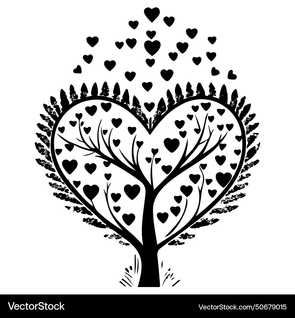 Love heart shaped tree valentine draw Royalty Free Vector