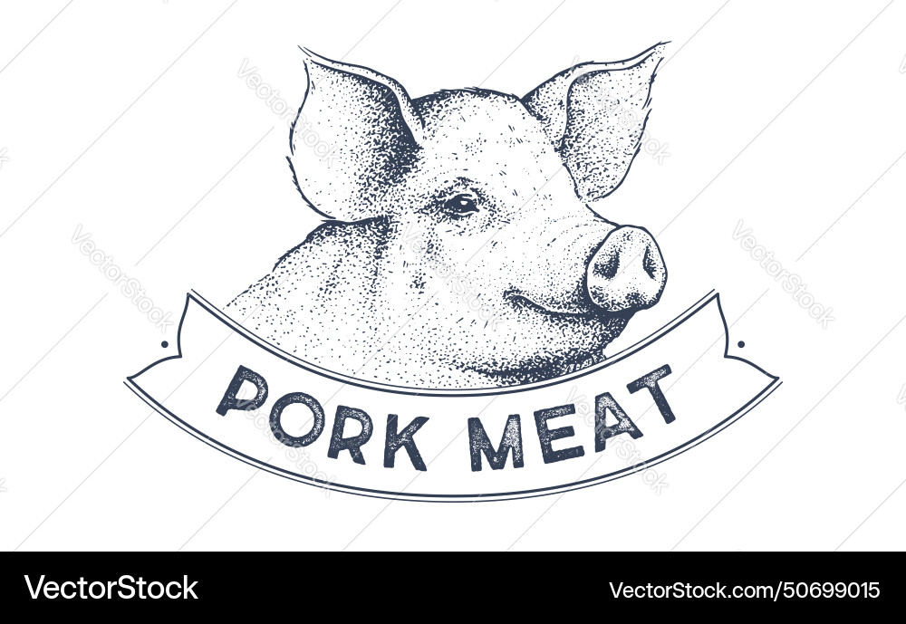 Pork pig head meat tag label Royalty Free Vector Image