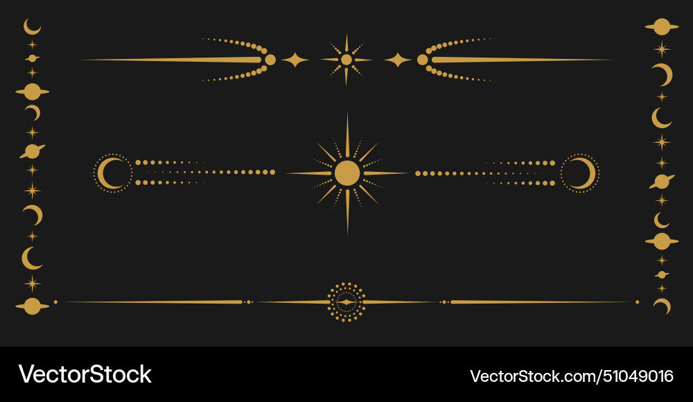 Celestial golden border set with stars Royalty Free Vector