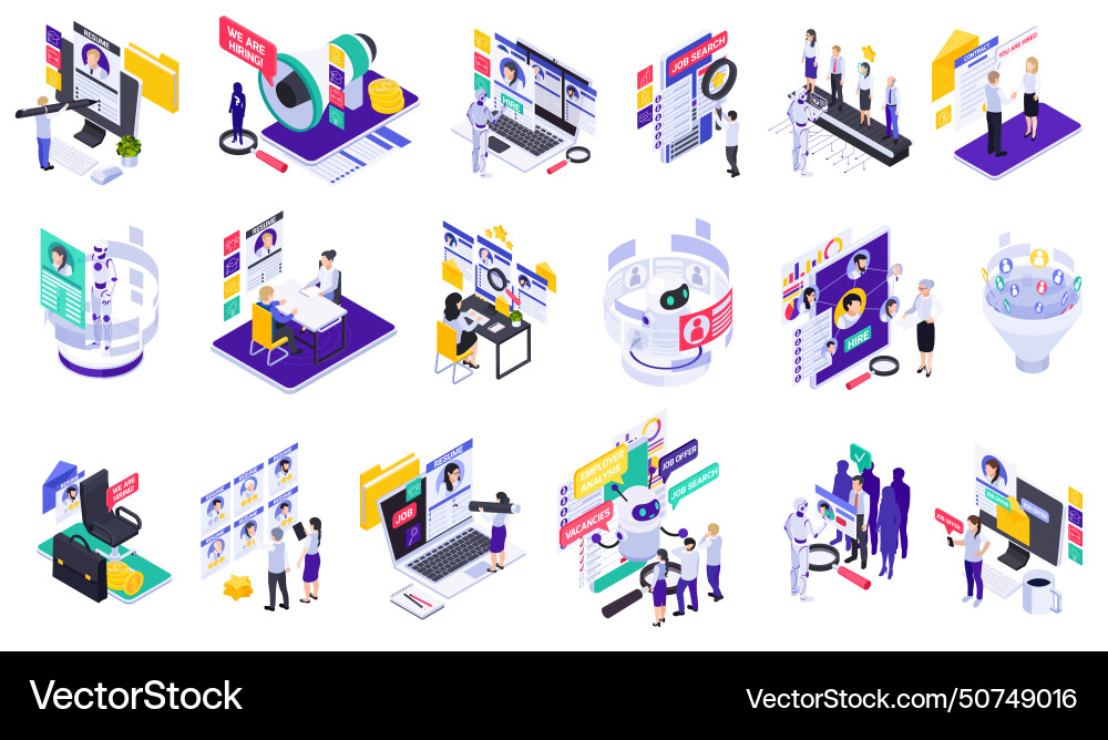 Hr recruitment icon set Royalty Free Vector Image