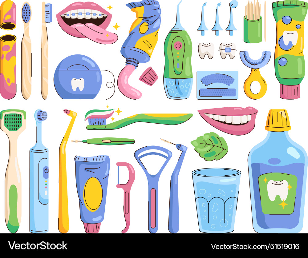 Mouth cleaning tools oral hygiene teeth care Vector Image