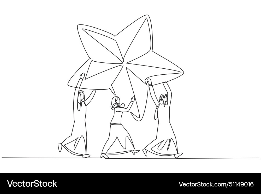 Single continuous line drawing a group of arab Vector Image