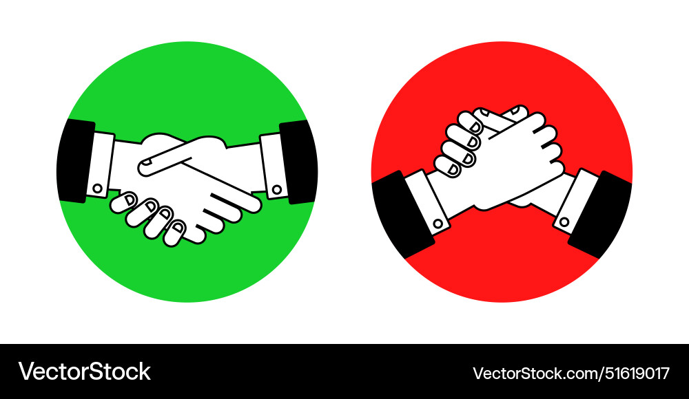 Handshake and arm wrestling icons set Royalty Free Vector
