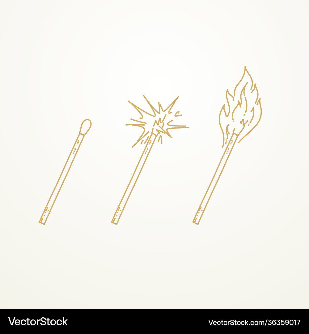Matches lighted match and burning sketch Vector Image