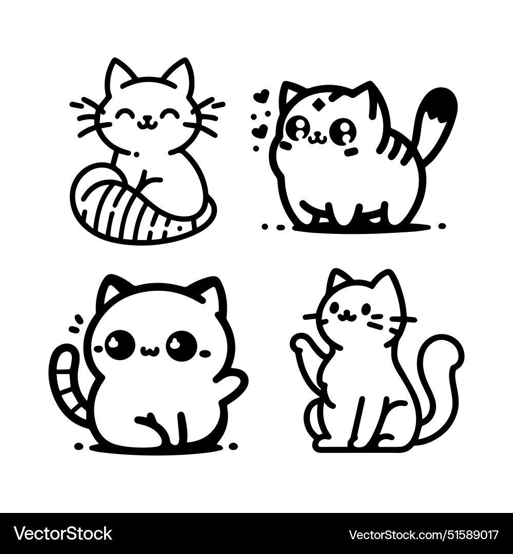 Set of cute cat hand drawn Royalty Free Vector Image