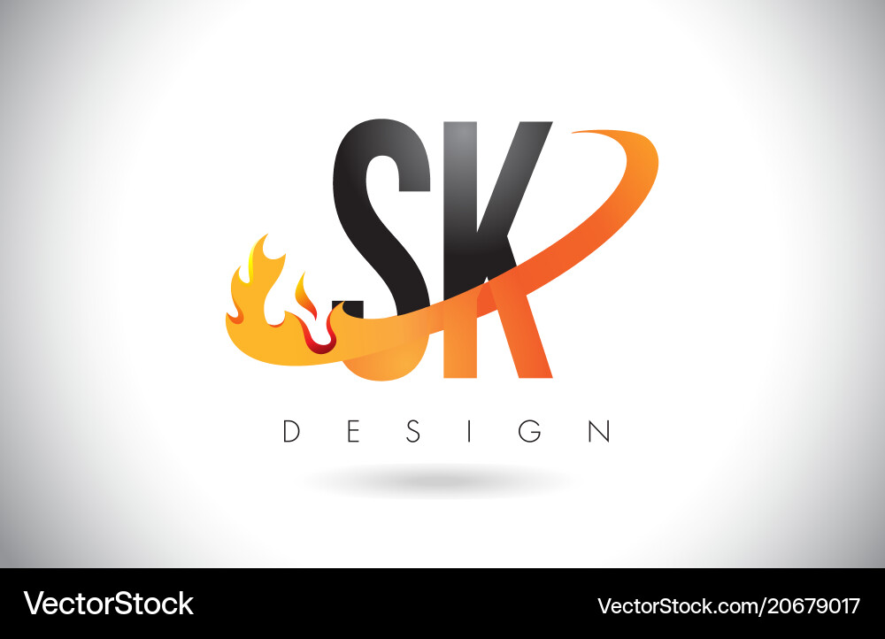 Sk s k letter logo with fire flames design Vector Image