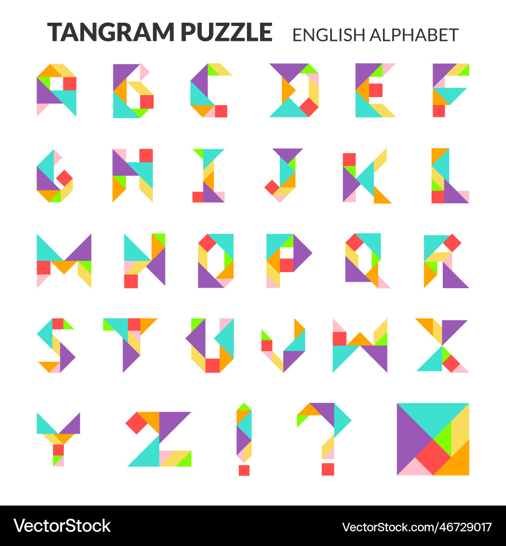 Tangram puzzle game english alphabet set Vector Image