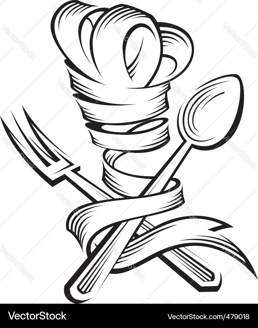Chef hat spoon and fork Royalty Free Vector Image