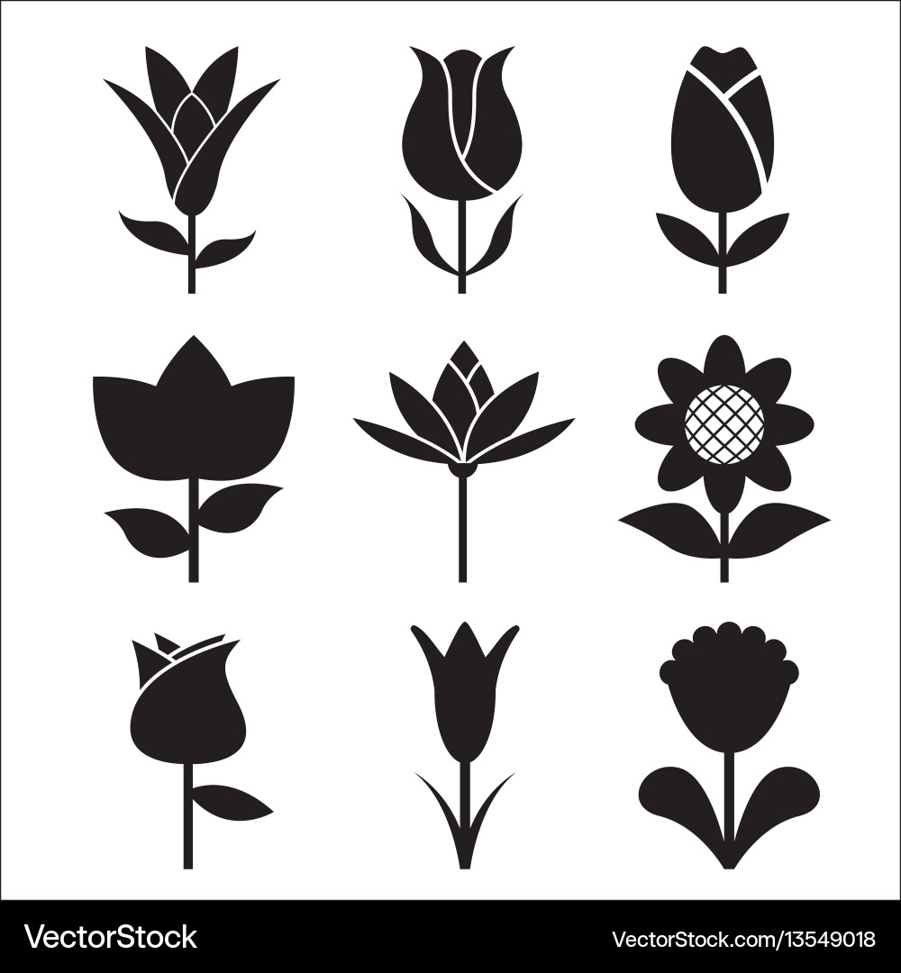 Blumen-Ikonen-Seitenansicht Set Lizenzfreies Vektorbild