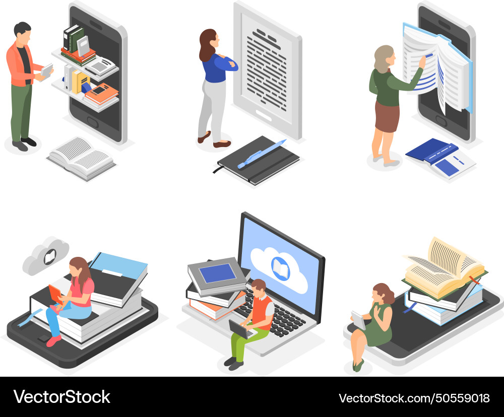 Isometric people online education man woman Vector Image