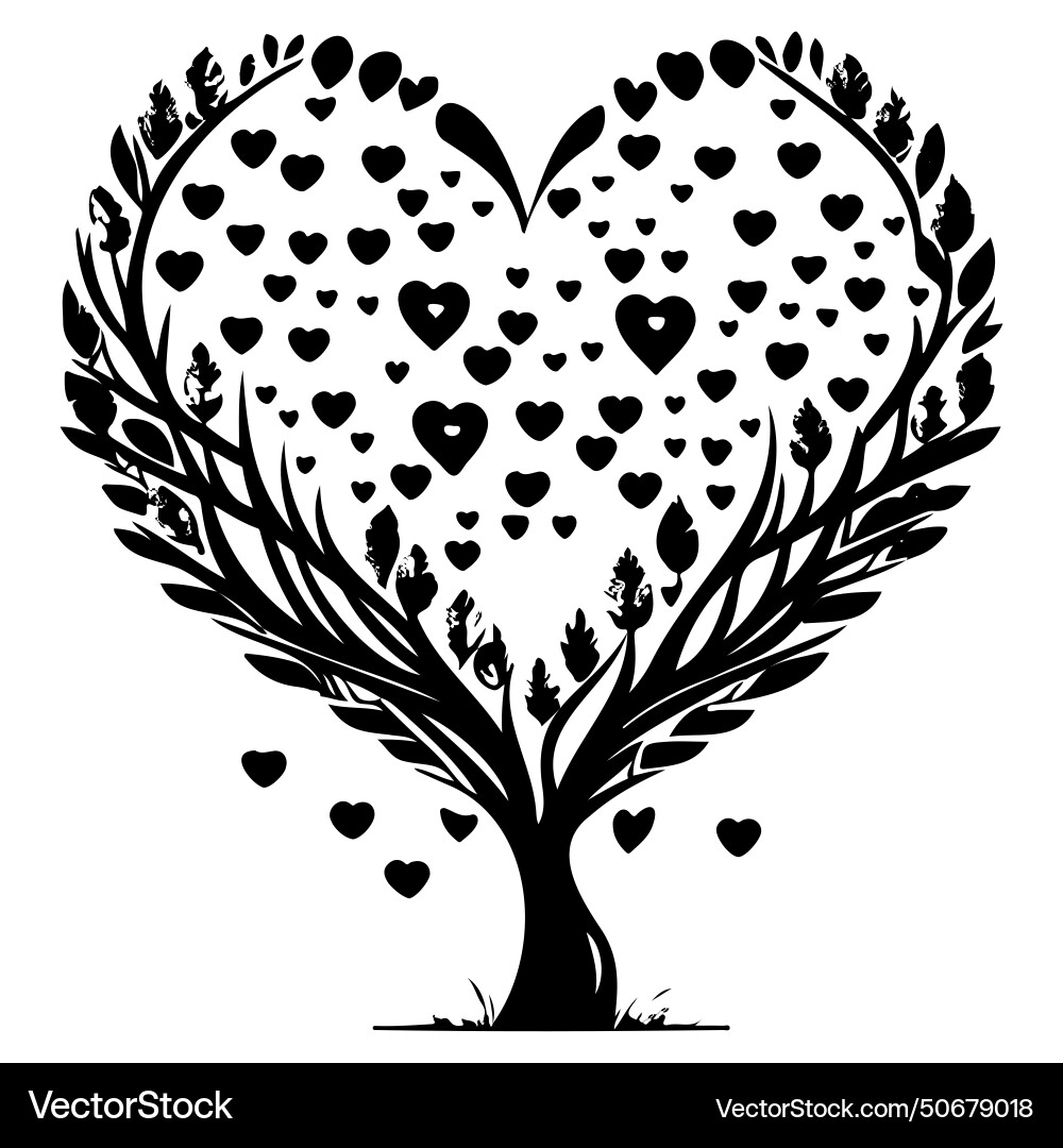 Love heart shaped tree valentine draw Royalty Free Vector