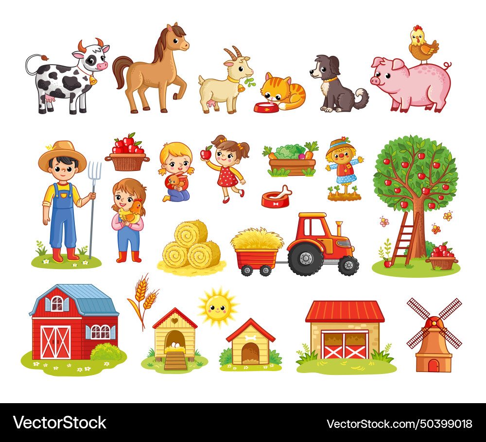 With farm and agriculture set Royalty Free Vector Image