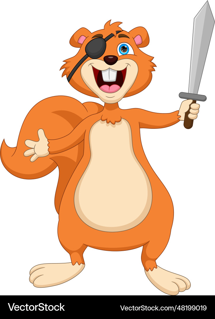 Cartoon pirate squirrel holding a sword Royalty Free Vector
