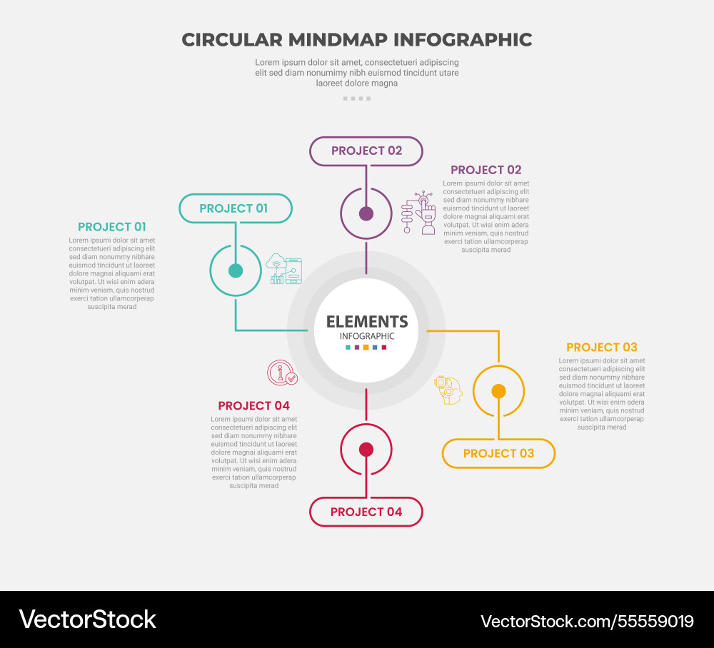 Circular mind map infographic outline style Vector Image