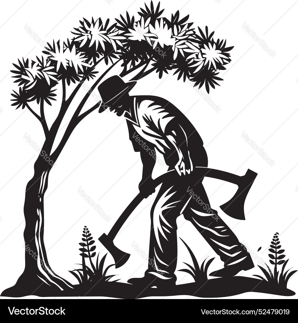 Forest guardian emblematic design tree chopping Vector Image