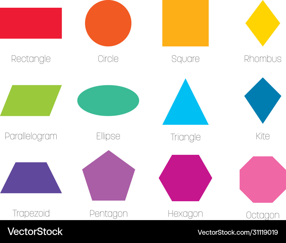 Geometric shapes with labels set 12 basic Vector Image