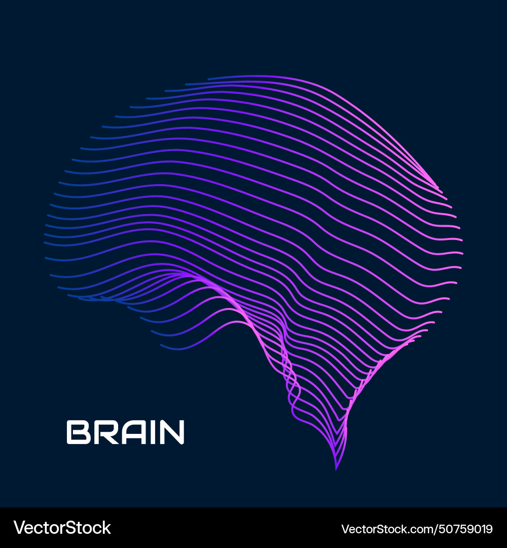 Human brain logo with lines on dark background Vector Image