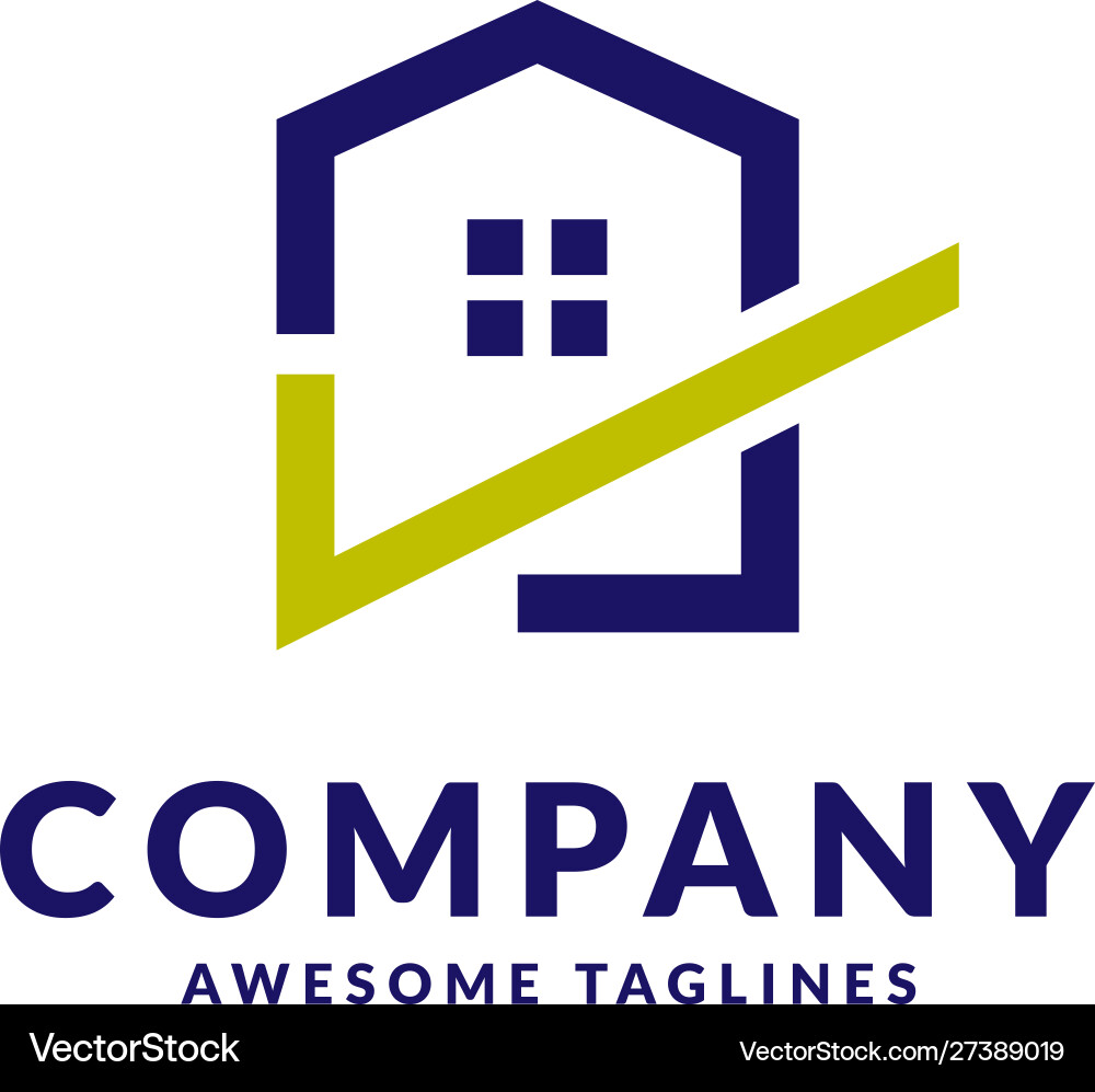 Linear house and check mark logo Royalty Free Vector Image