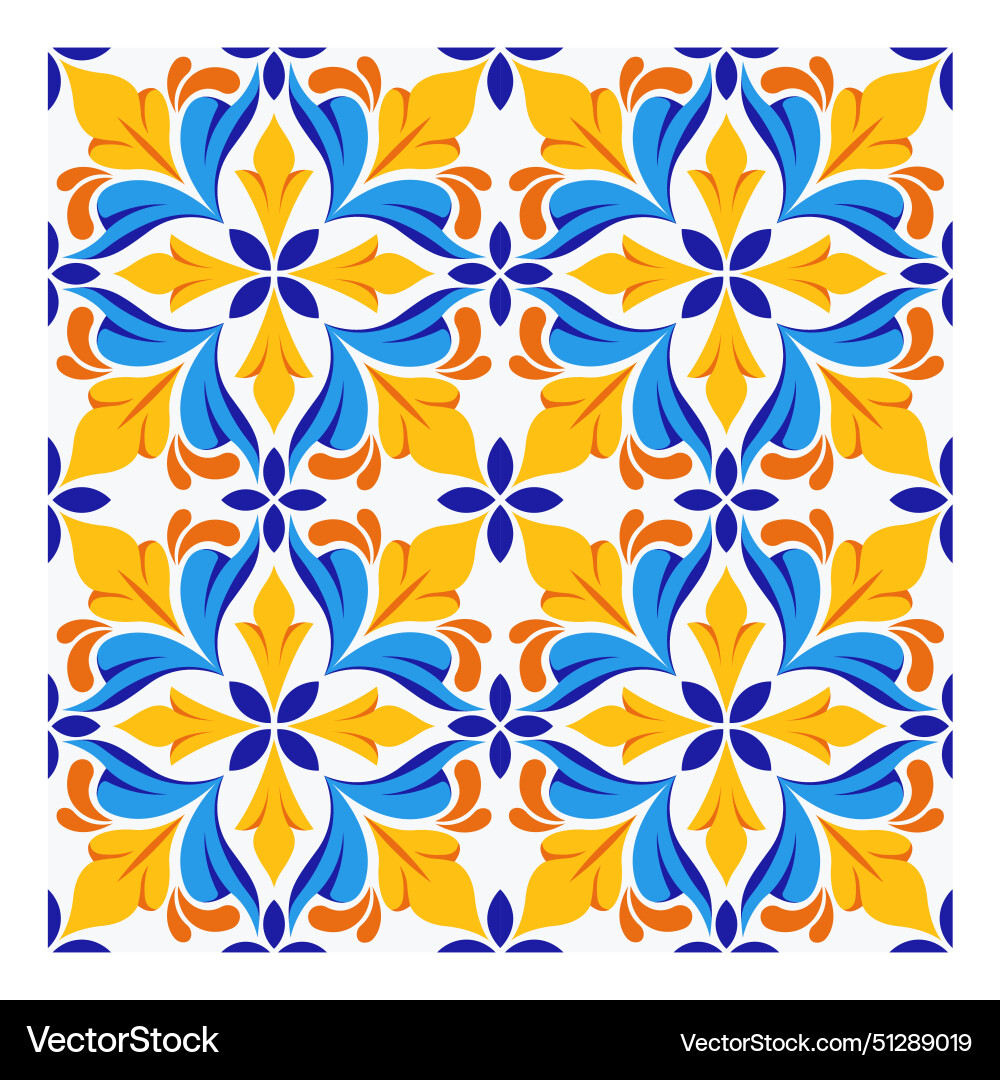 Mediterranean blue and yellow ceramic tile design Vector Image
