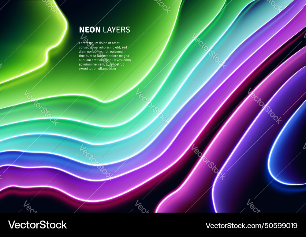 Neon glass layers stacked with reflections for 80s