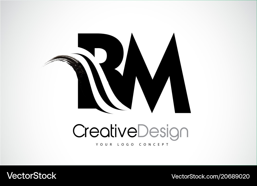 Bm b m creative brush black letters design Vector Image