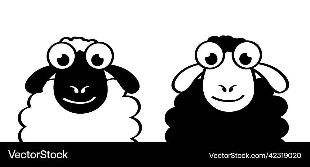 Cartoon comic cute black and white sheep stickman Vector Image