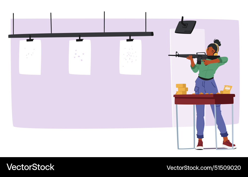 Focused young woman practices shooting Royalty Free Vector