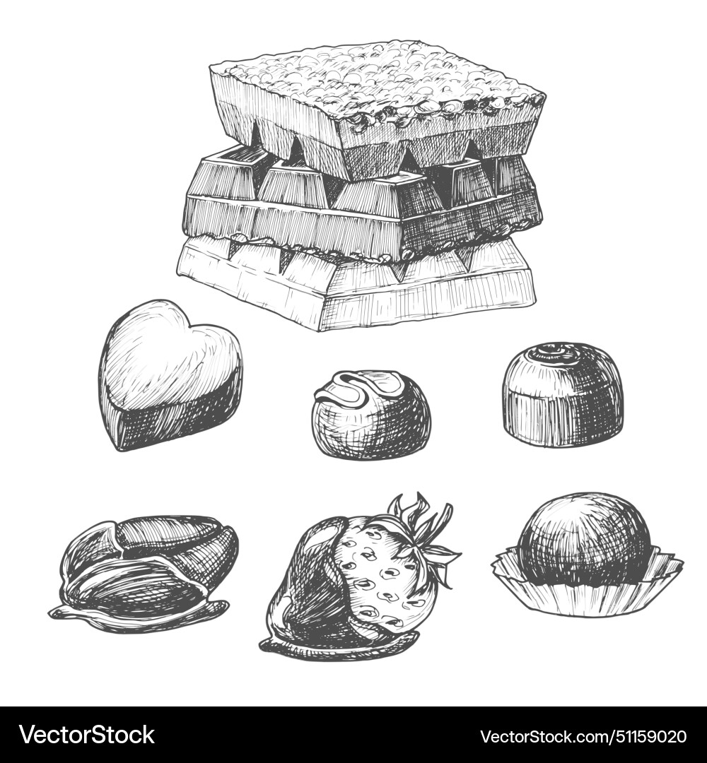 Hand drawn chocolate bars and candies vintage Vector Image