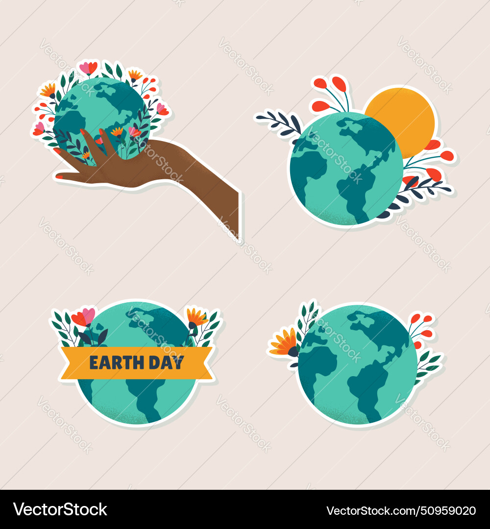 Hand drawn stickers collection for earth day Vector Image