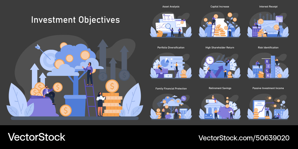 Investment objectives set financial goals through Vector Image