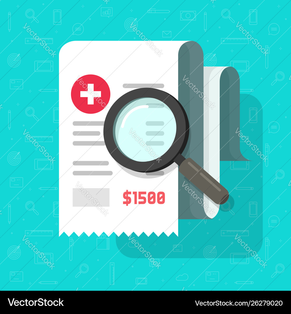 Medical receipt with magnifying glass flat Vector Image