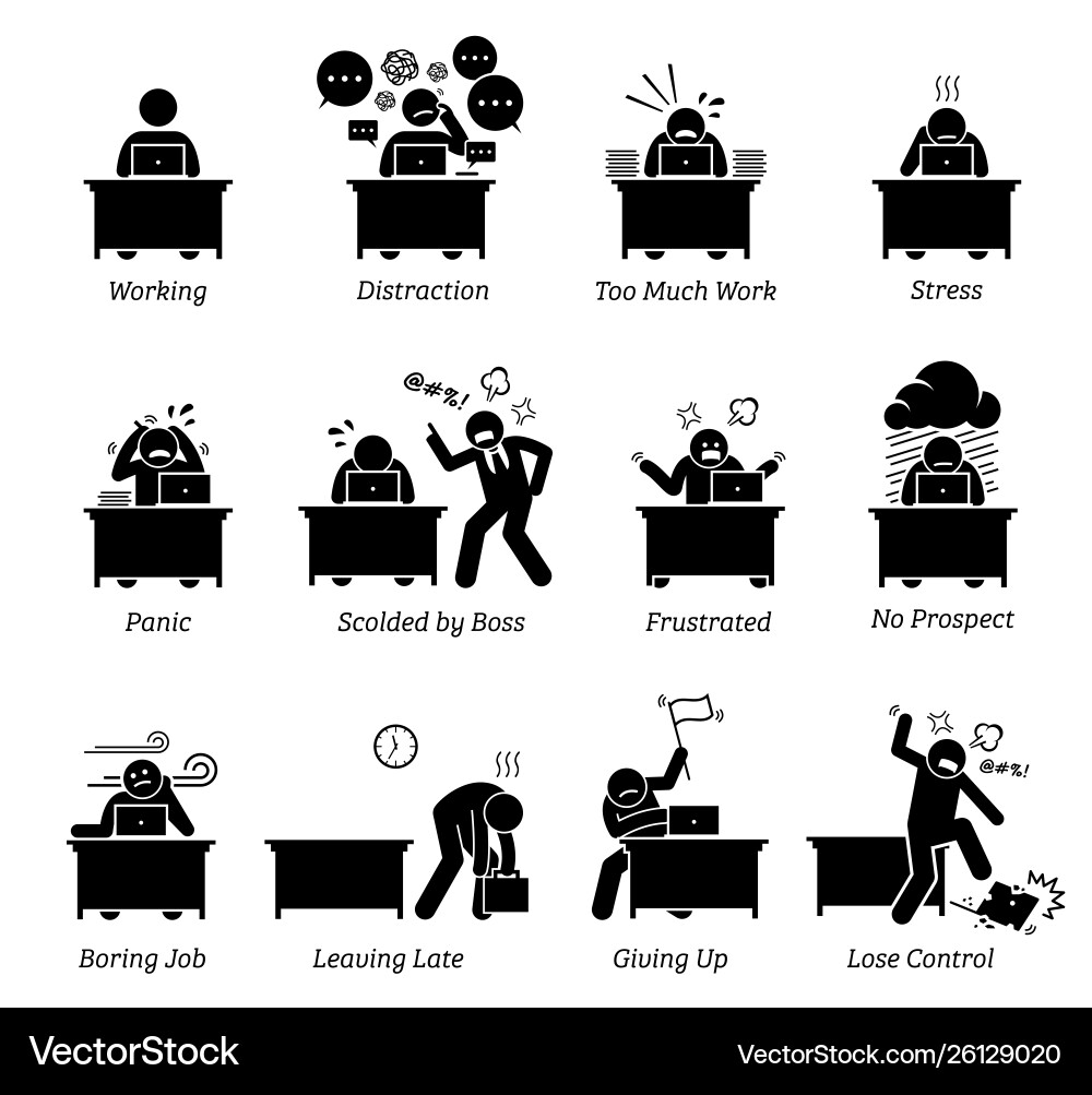 Worker working in a very stressful office Vector Image