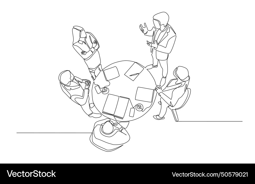 Businesspeople discussing work around round table Vector Image