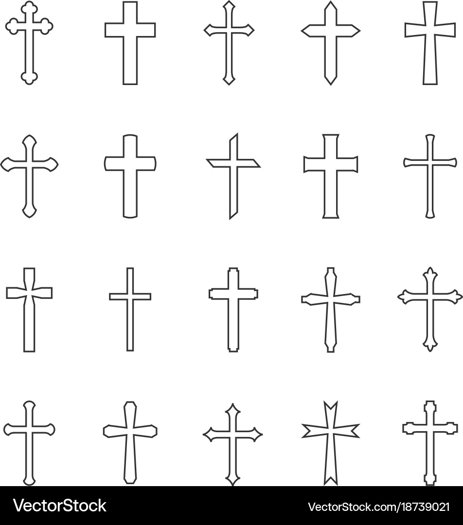 Cross contour outline art set Royalty Free Vector Image