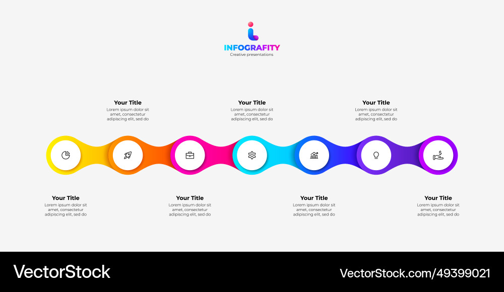 Horizontal progress diagram with seven circles Vector Image
