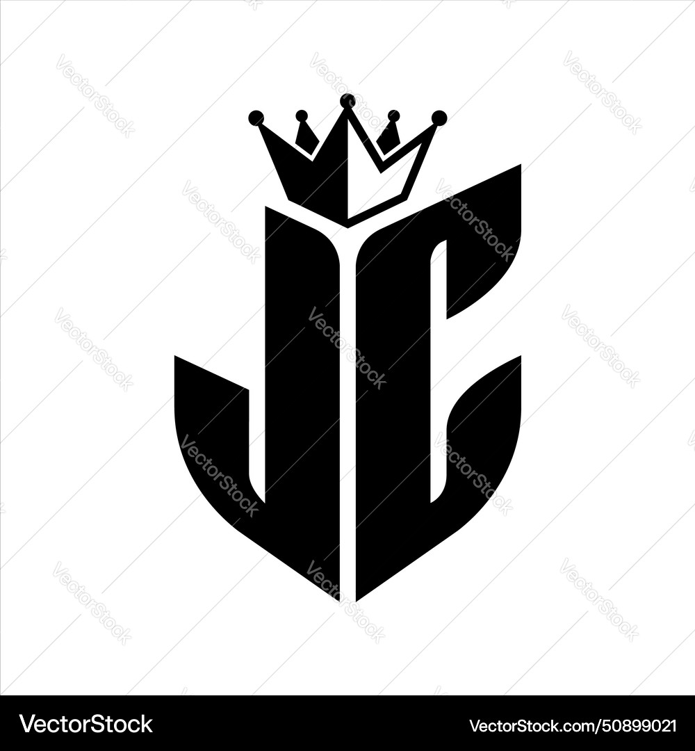 Jc letter monogram with shield shape crown Vector Image