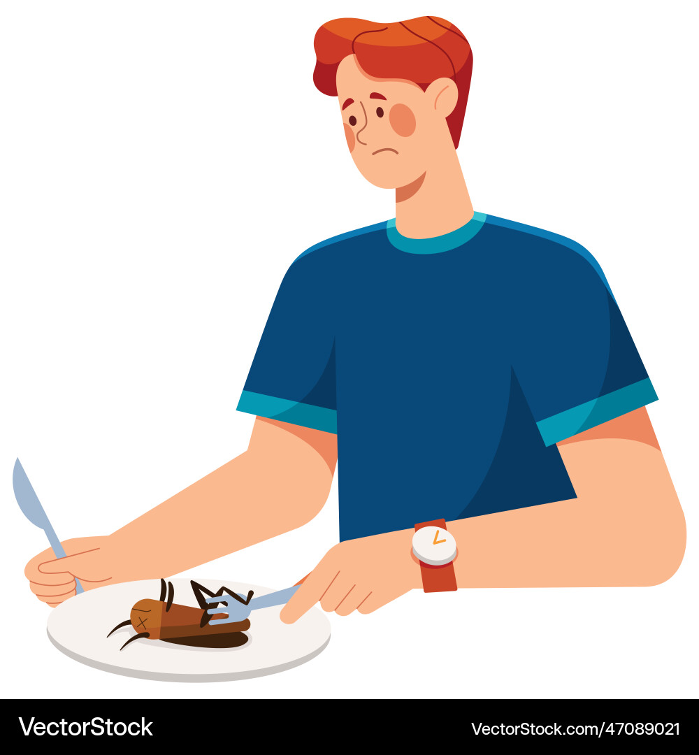 Man eating bugs on white Royalty Free Vector Image