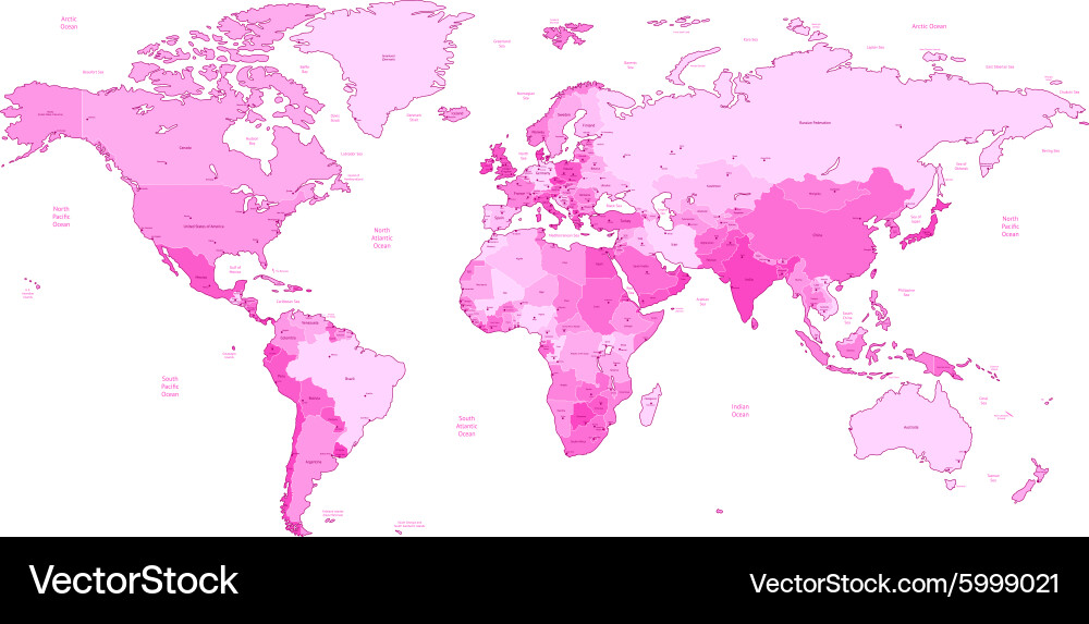 Pink World Map - Detailed & Colorful Vector Image