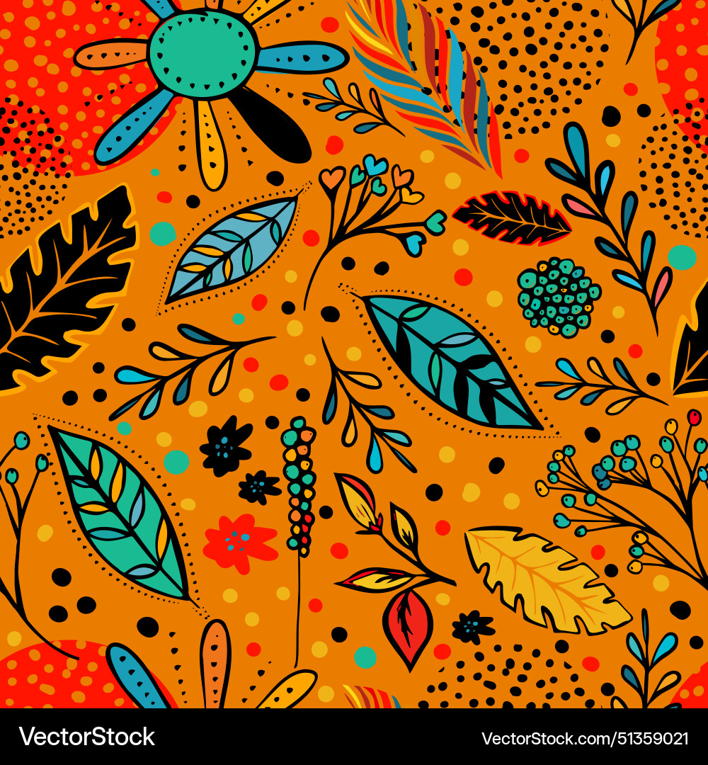 Seamless orange background with decorative floral Vector Image