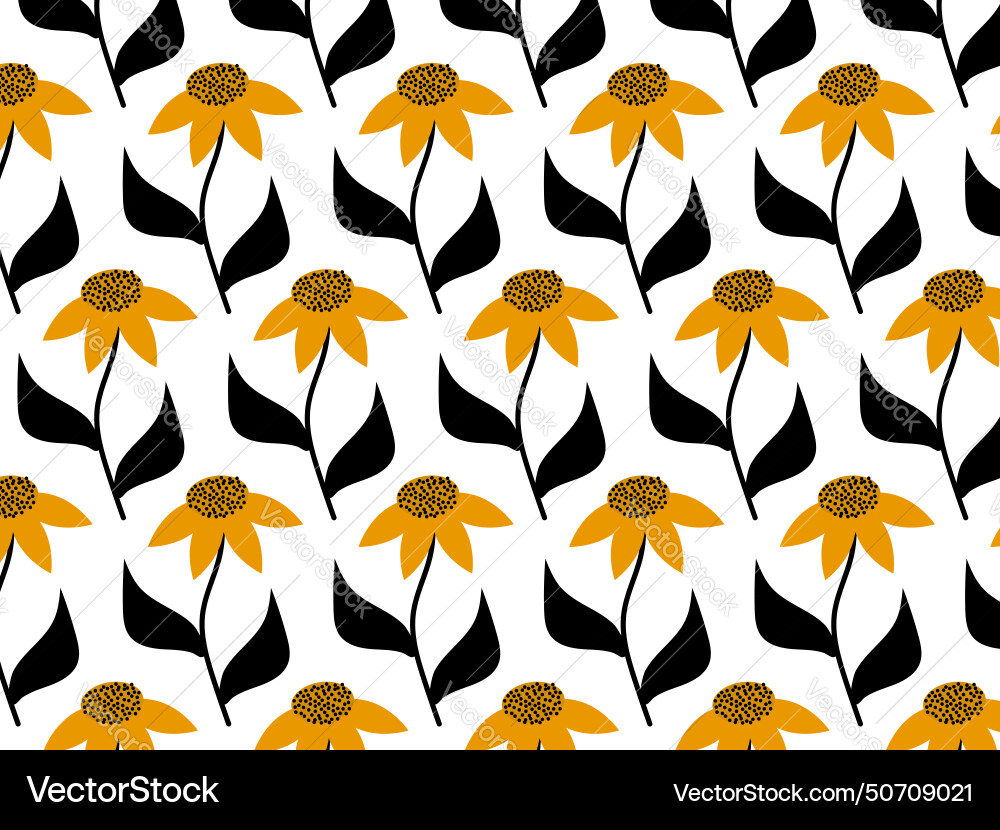 Simple yellow and black flower pattern Royalty Free Vector
