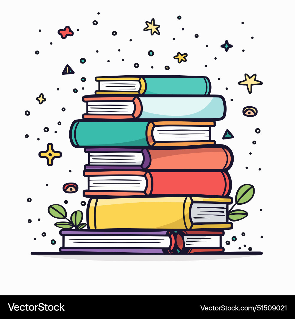 Stack colorful books white Royalty Free Vector Image