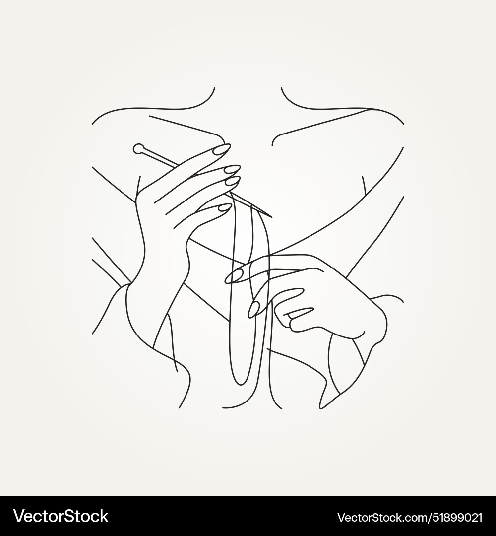Woman knitting thread using needle line art icon Vector Image
