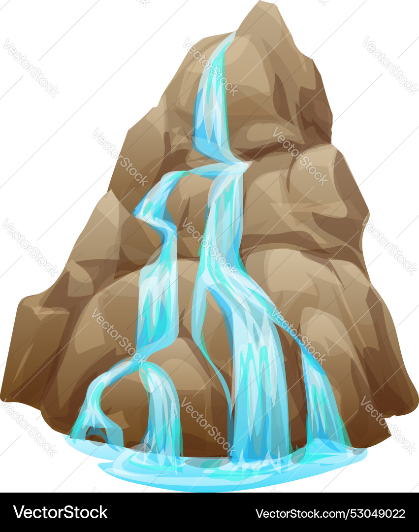 Blue waterfall cascading down a mountain rock face