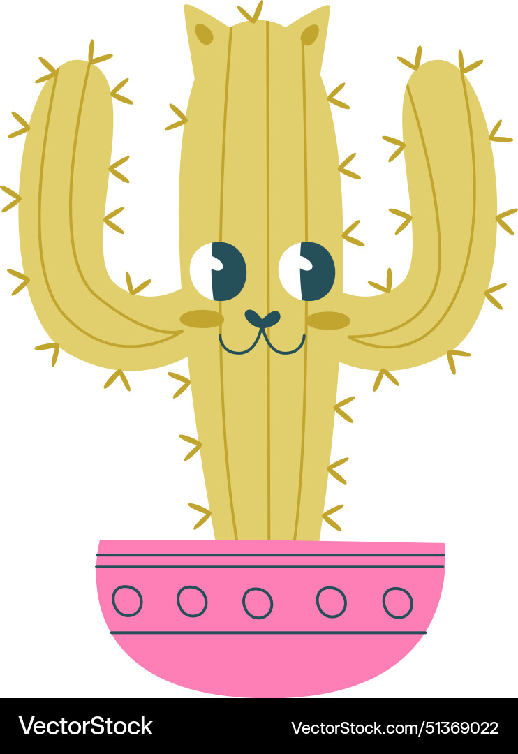 Cat cactus character in pot Royalty Free Vector Image